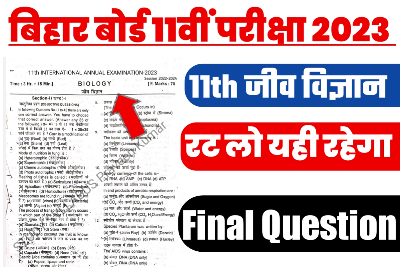 11th Biology Internal Annual Examination 2023 | 11 Class biology ...